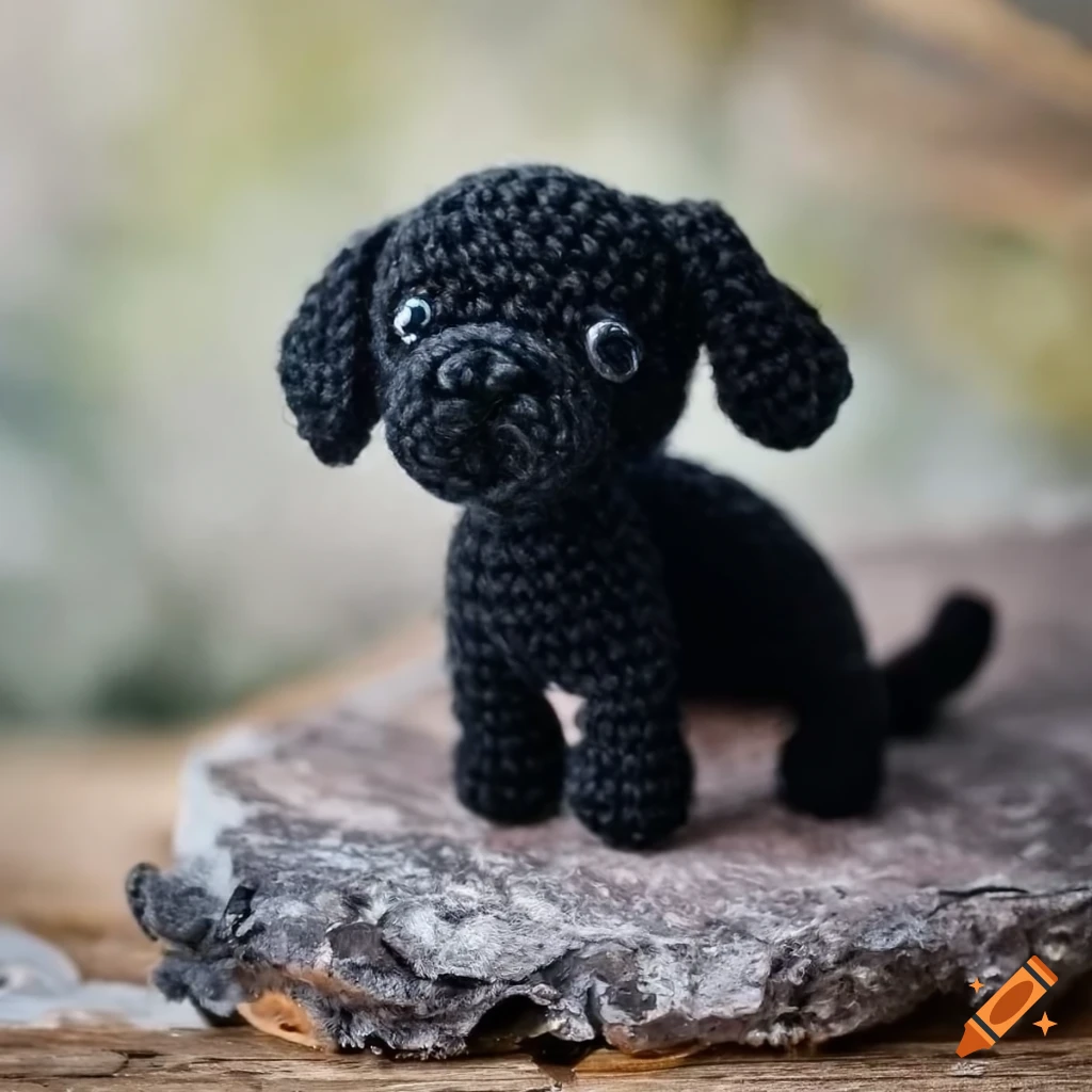 Crochet black lab-pug puppy amigurumi figurine on Craiyon