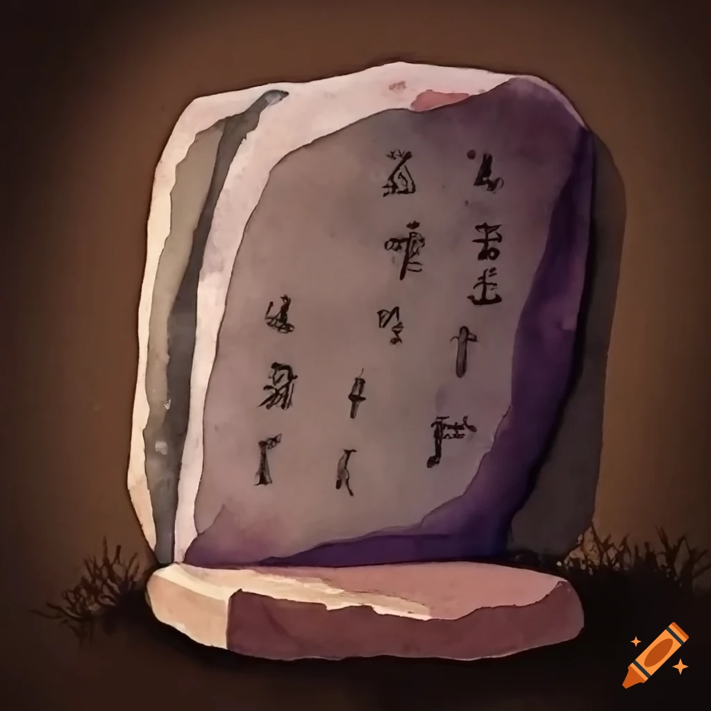 Chiseling two stone tablets to rewrite the words from the broken ones ...