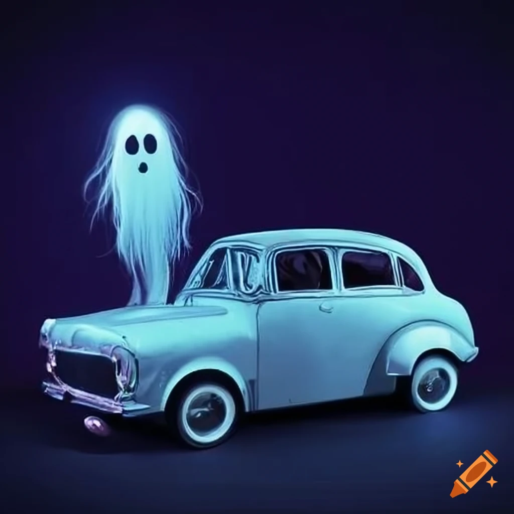 Ghost sitting on a car on Craiyon