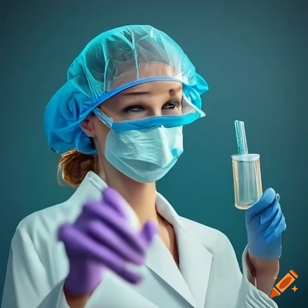 Elegant lady in lab coat conducting a science experiment on Craiyon