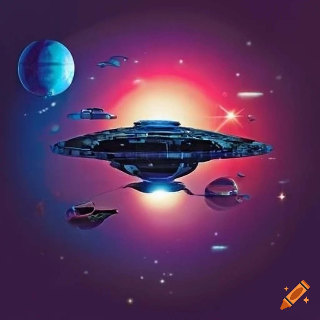 Intergalactic starship in a retro 50's style poster on Craiyon