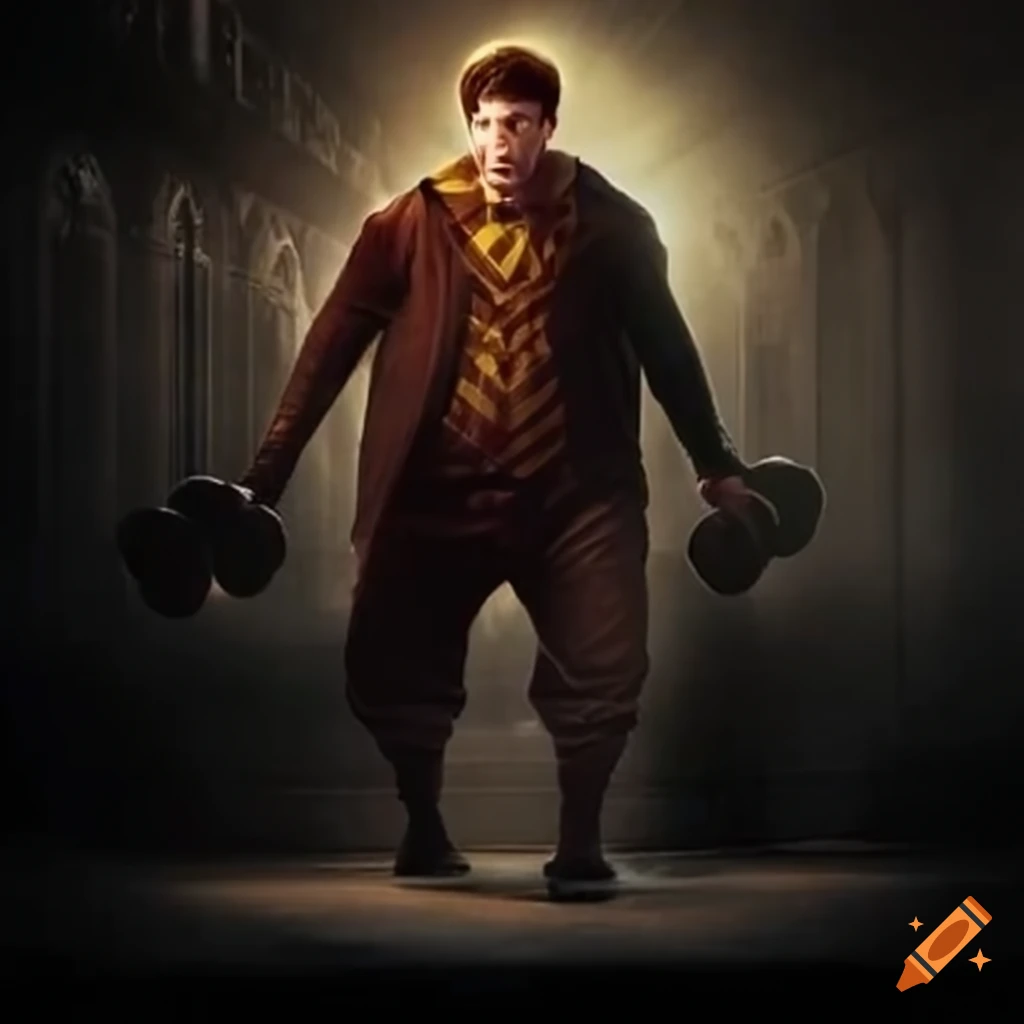 Harry potter lifting weights and training on Craiyon