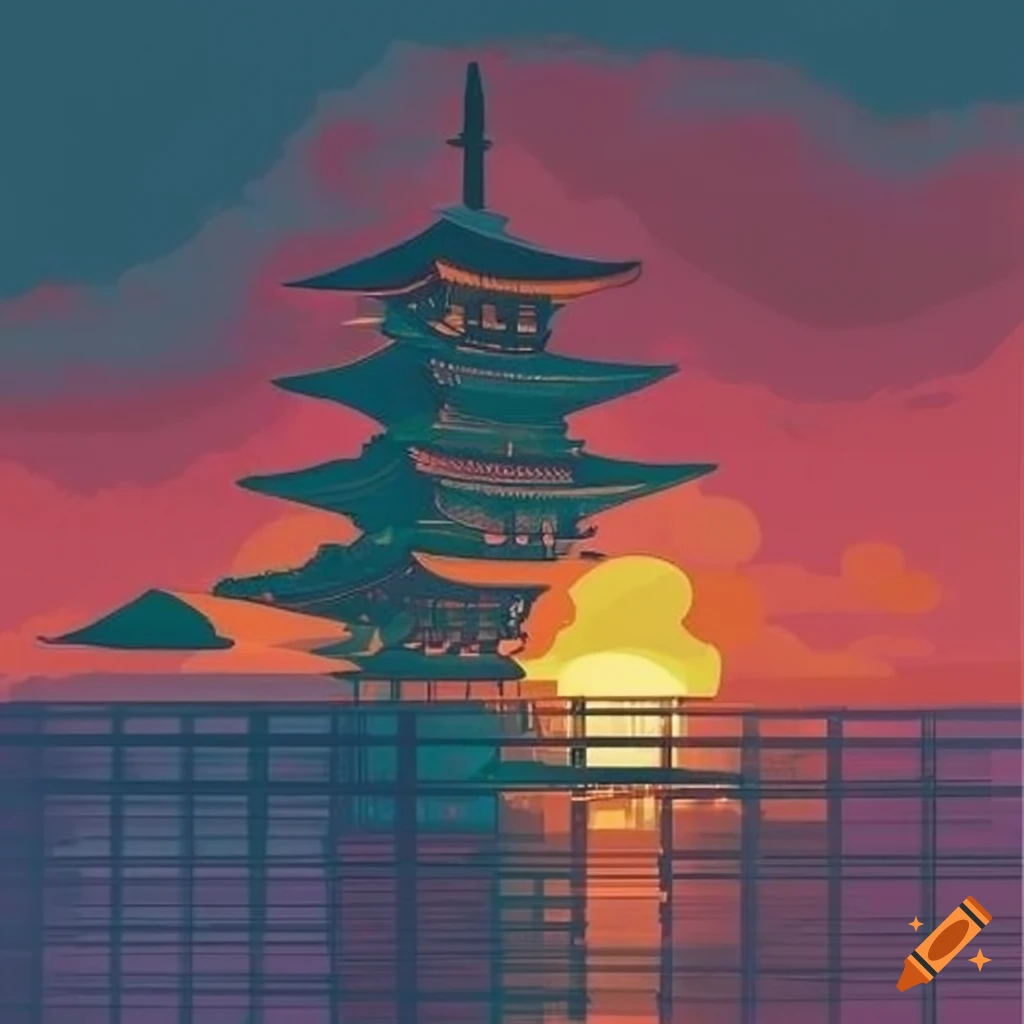 Umeyoji japanese style sunset abstract art in a square on Craiyon