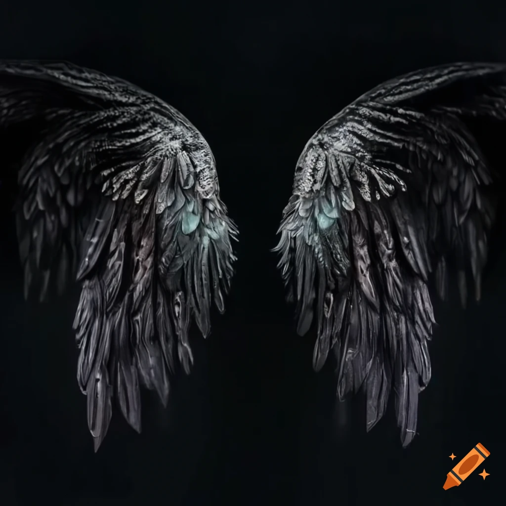 Large black and silver angel wings with crystals and dark feathers on ...