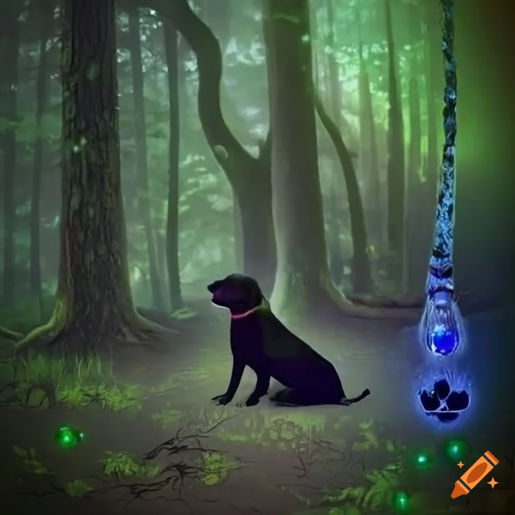 Black Labrador in Enchanted Forest on Craiyon