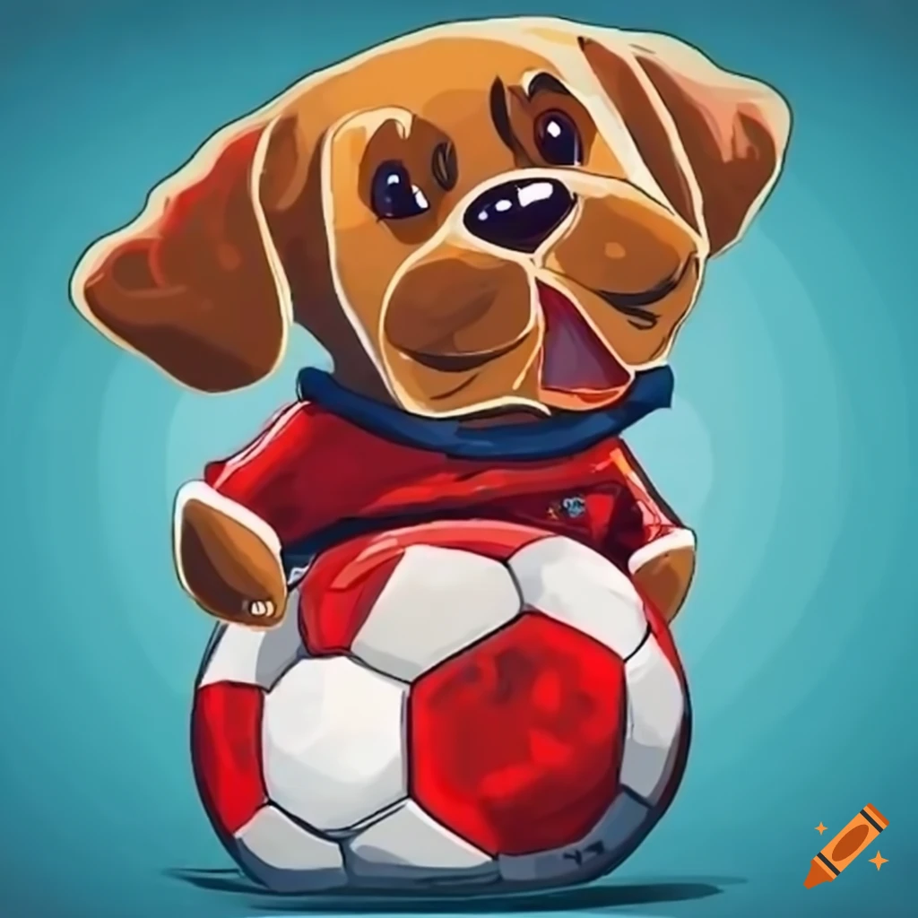 Cartoon dog playing soccer in liverpool jersey on Craiyon
