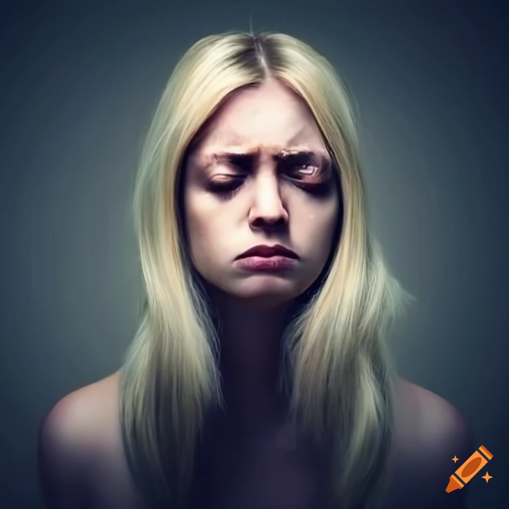 Blonde woman expressing sadness and despair on Craiyon