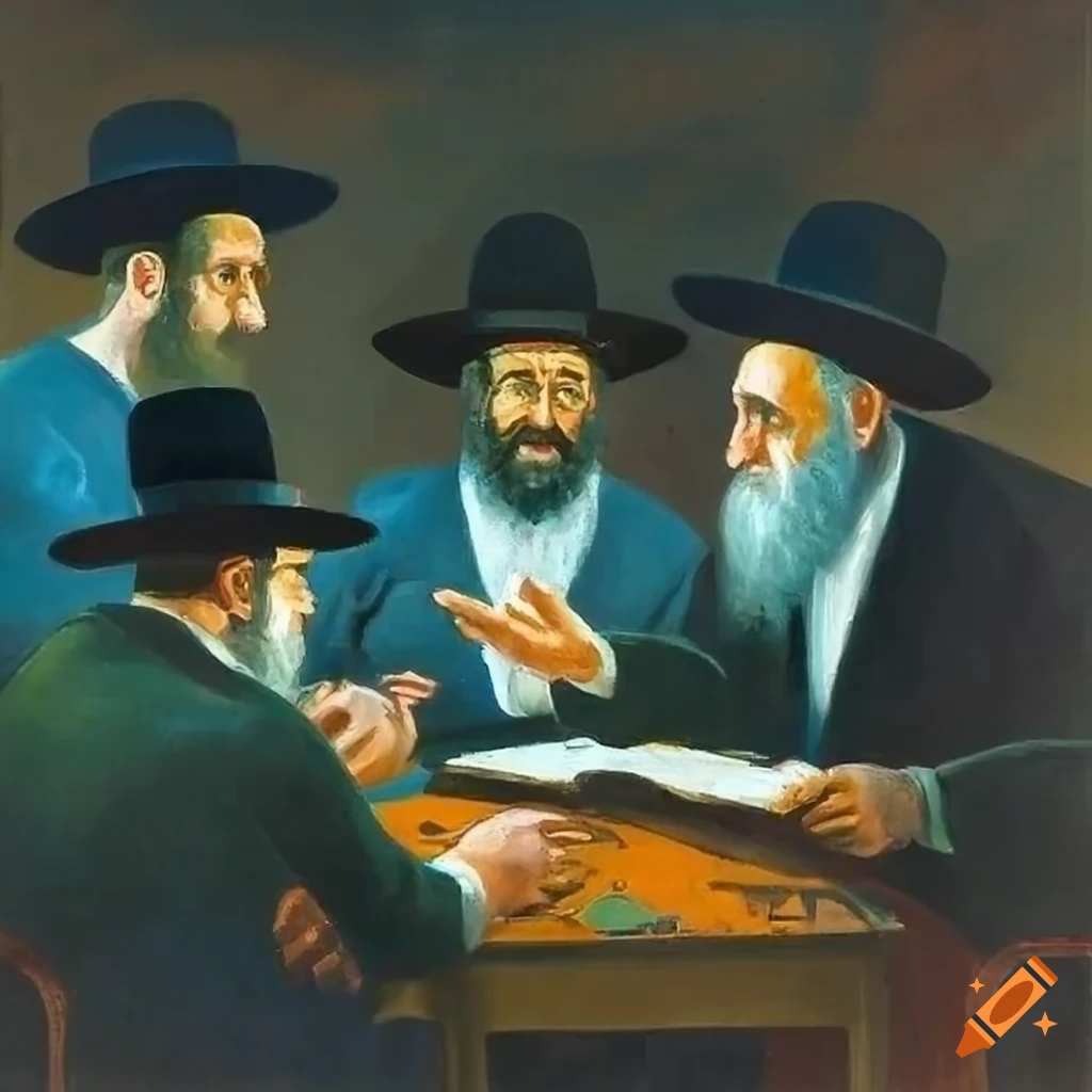 Rabbis debating in the talmud in a historical jewish painting on Craiyon