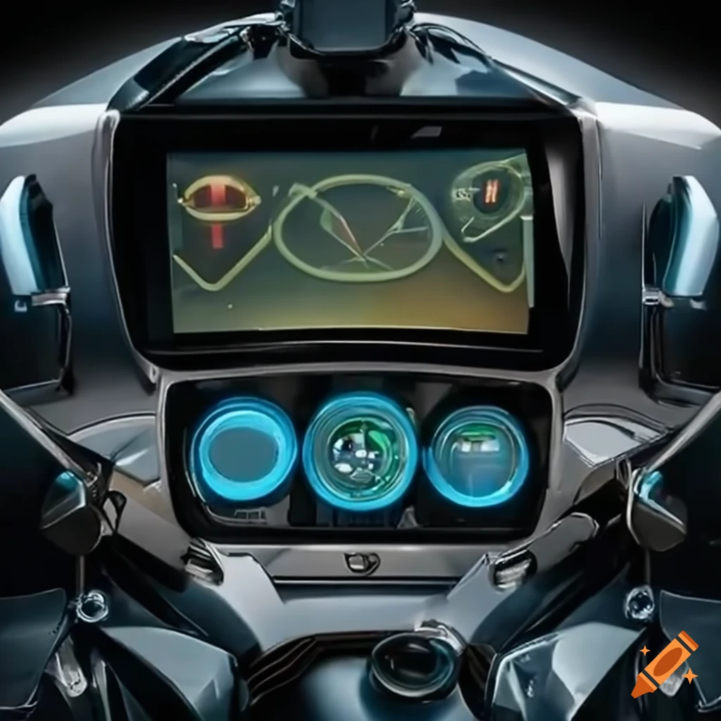 Futuristic infotainment cluster for a motorcycle on Craiyon
