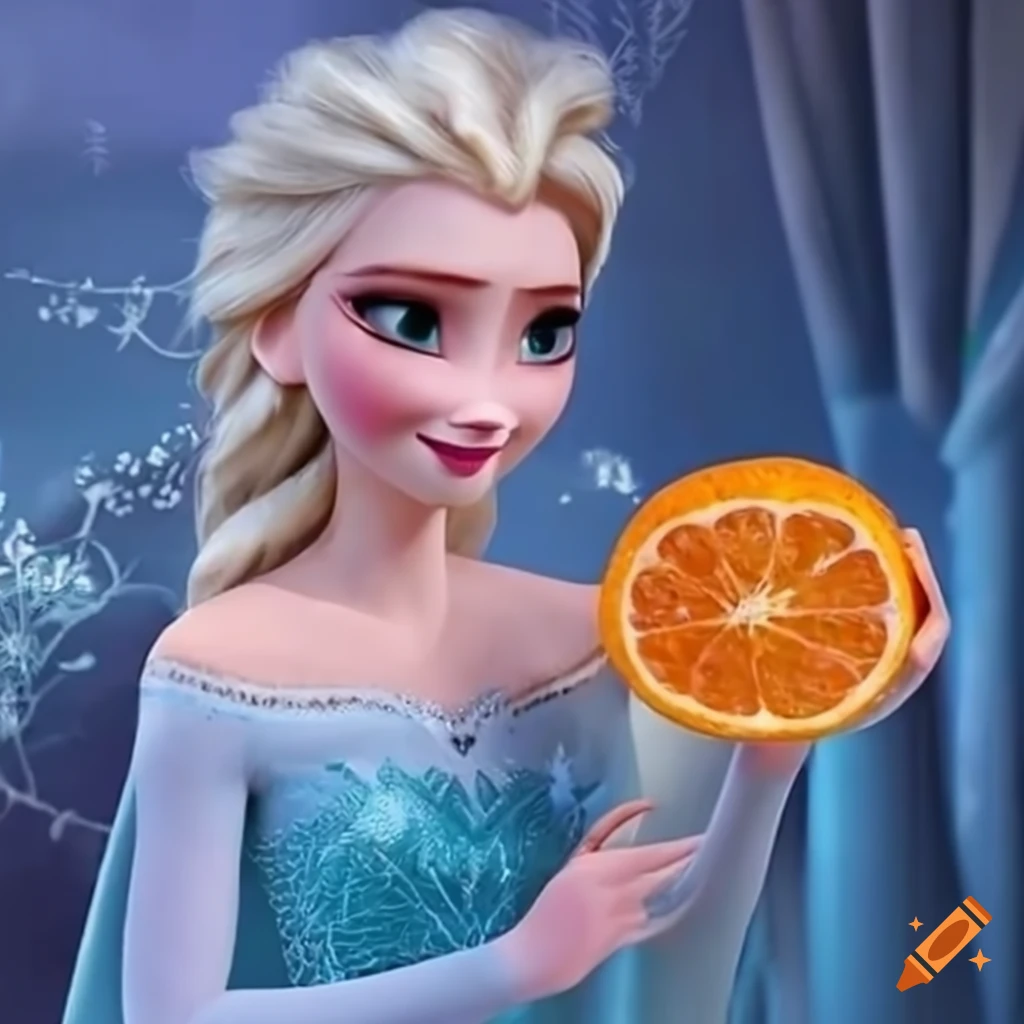 Elsa frozen eating an orange on Craiyon