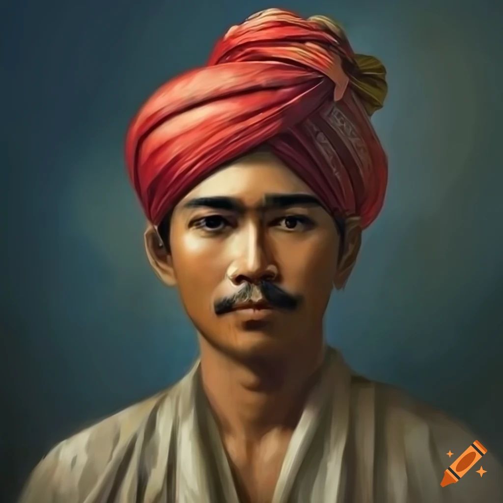Historical portrait of a handsome Indonesian man in sarung and turban ...