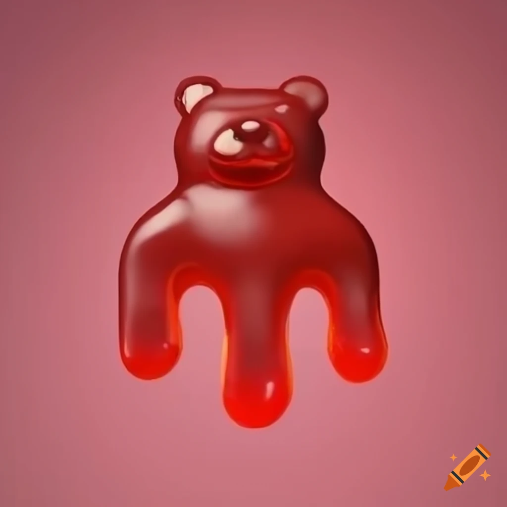 Animated red gummy bear in hot chamoy sauce on Craiyon