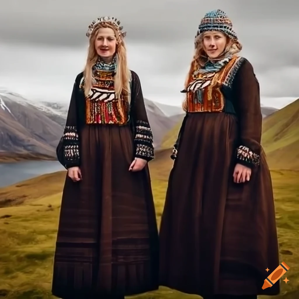 Empowering scene of ladies in traditional Icelandic outfits in an ...
