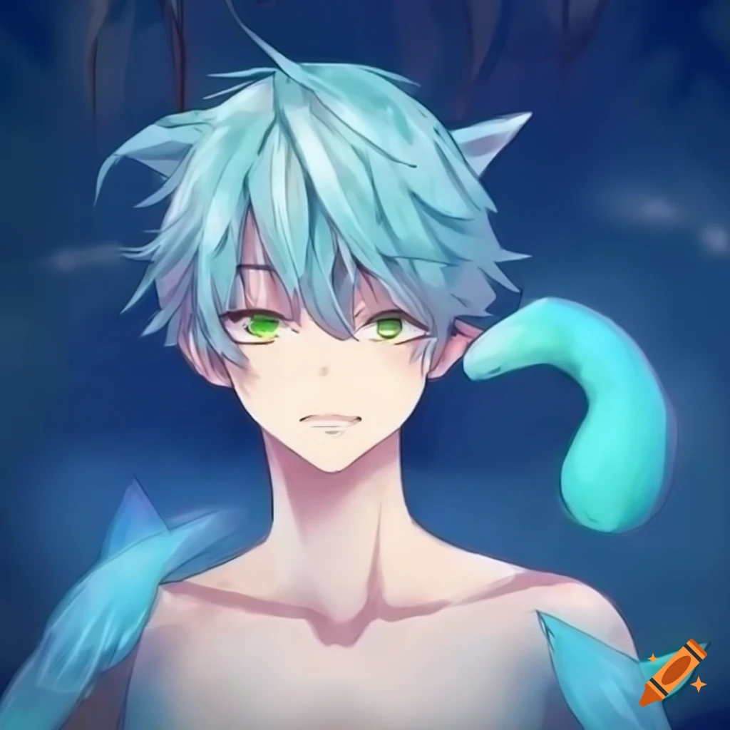 Cute anime shark boy with fins, gills, and tail on Craiyon