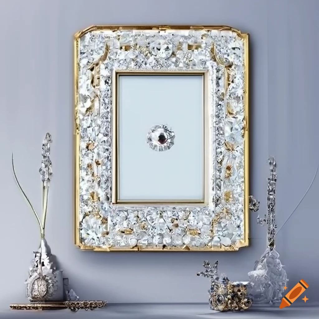 Luxurious intricate white and golden diamond jewel wall frame on Craiyon