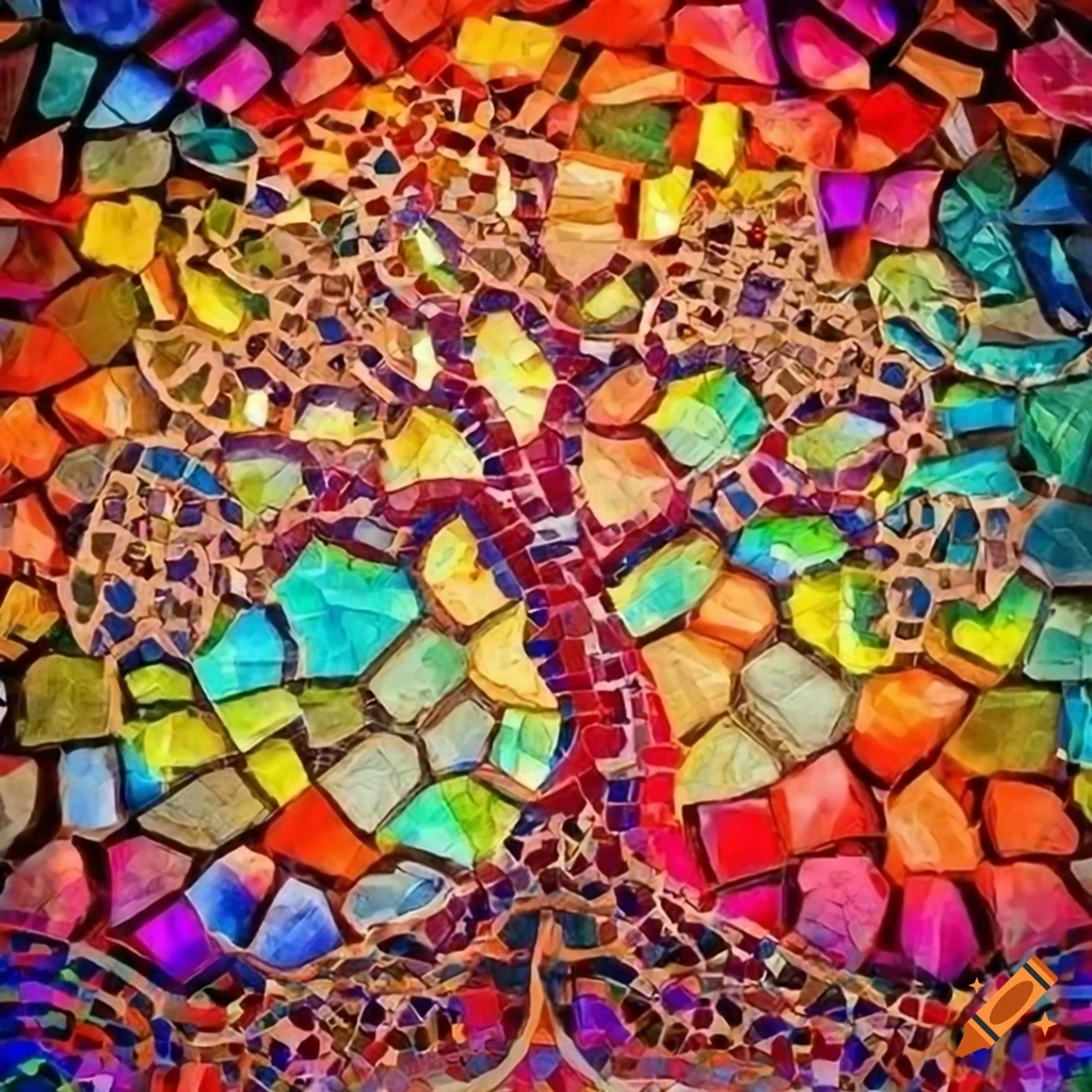 Tree of life mosaic art with detailed patterns and colors on Craiyon