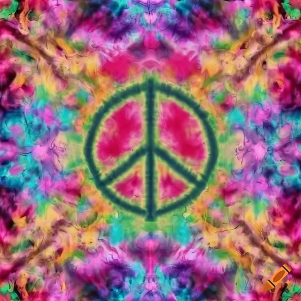 Colorful tie-dye pattern with a peace symbol in the center on Craiyon