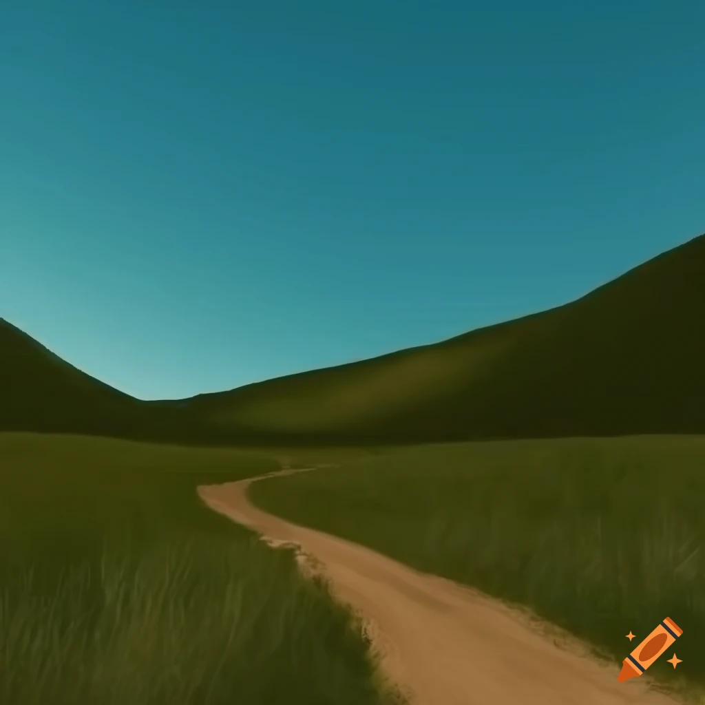 Realistic flat landscape with dirt path leading to mountains, inspired ...