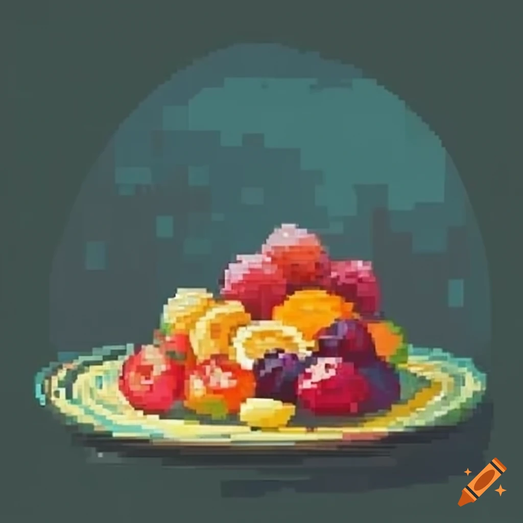 Retro square pixel fruit platter on Craiyon