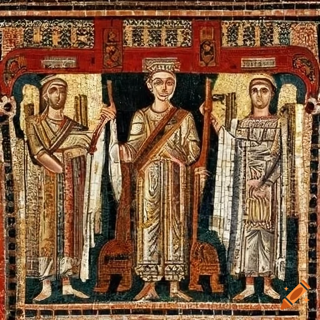 Mosaic of constantine the great with his three sons in christian ...