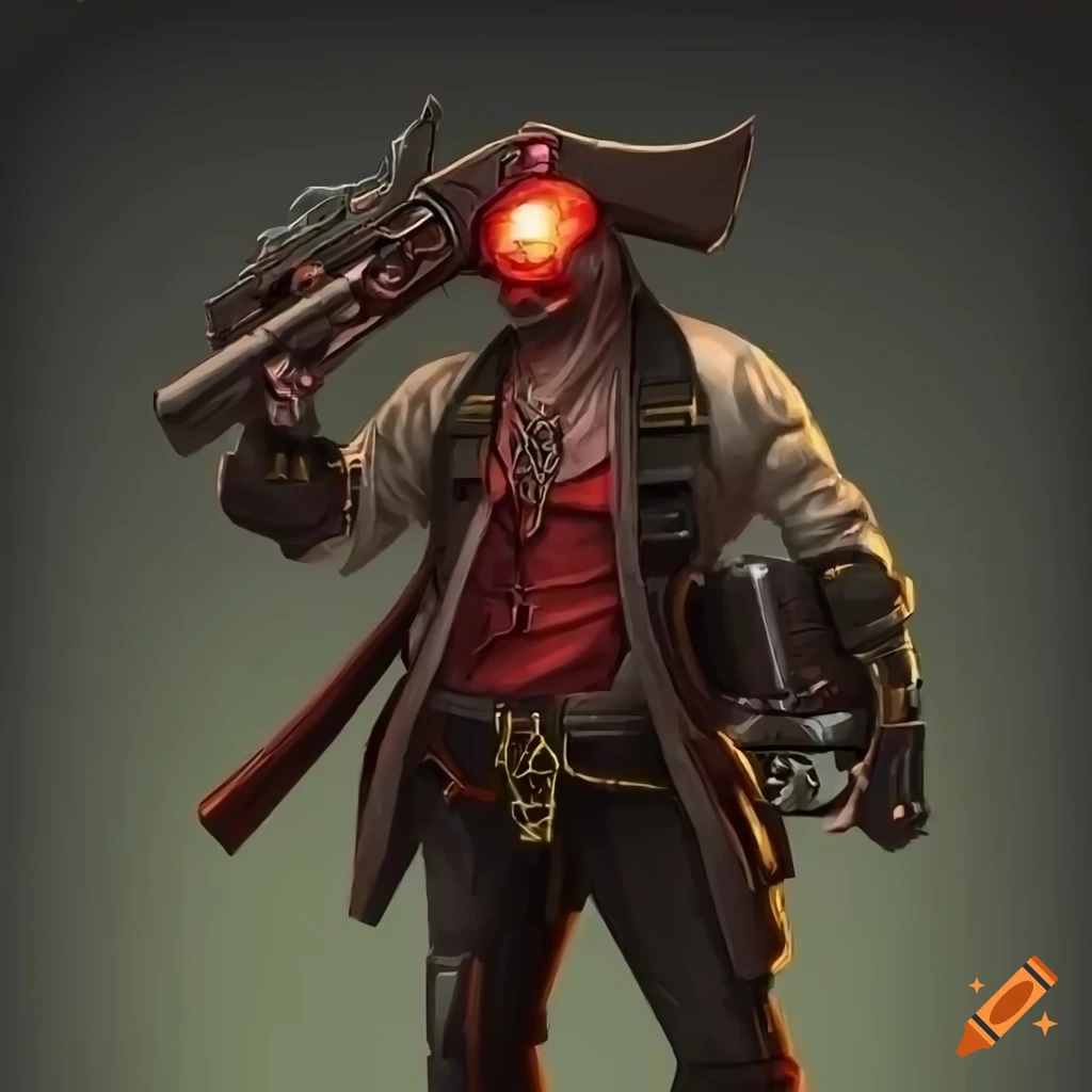 Cyberpunk pirate with a futuristic flintlock on Craiyon