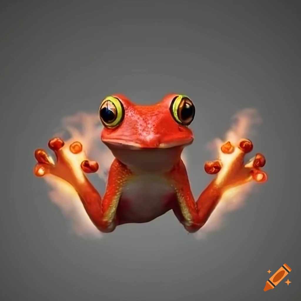 Red tree frog with flaming hands on Craiyon