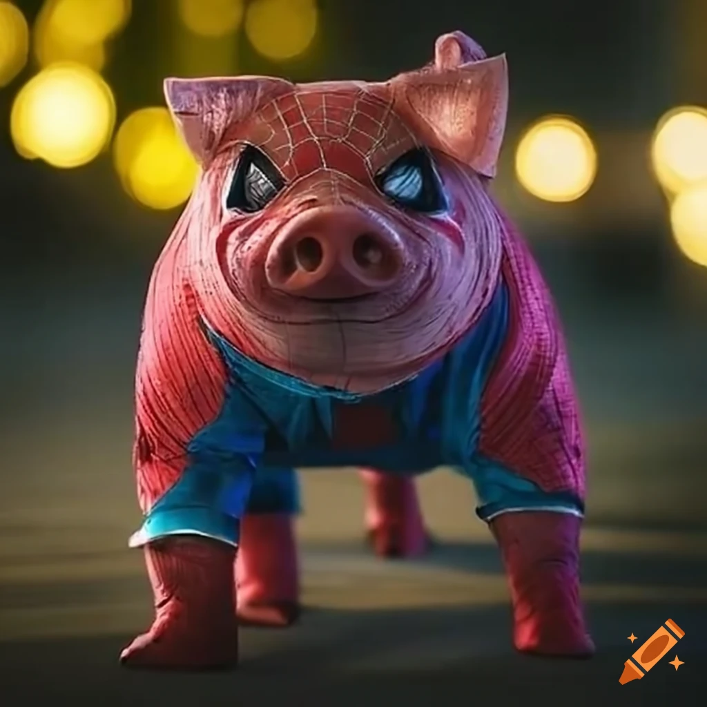 Pig in spiderman costume on Craiyon