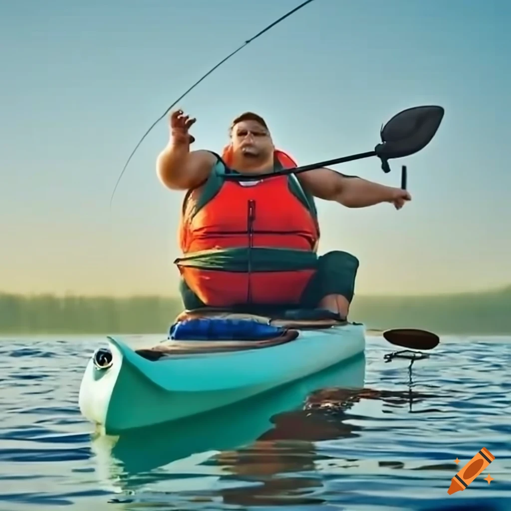 Man catching a bass while kayaking on Craiyon