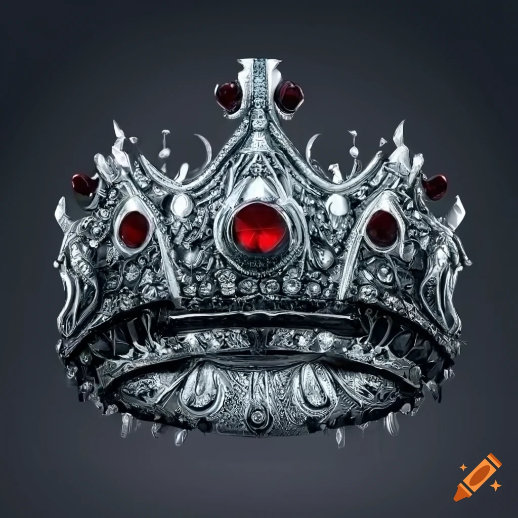 Detailed gothic crown with dark metal, silver, and garnet stone on Craiyon