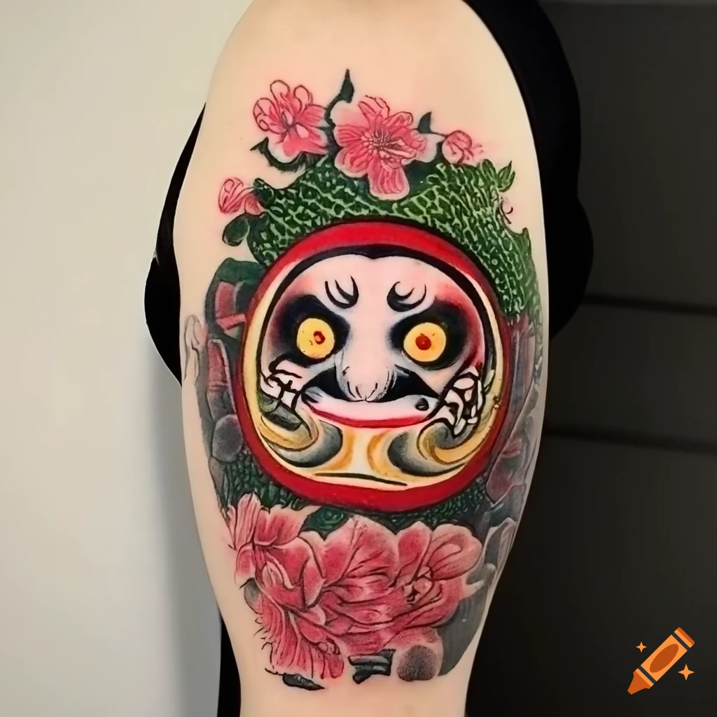Japanese style daruma doll with sakura blossoms and a dragon for a ...