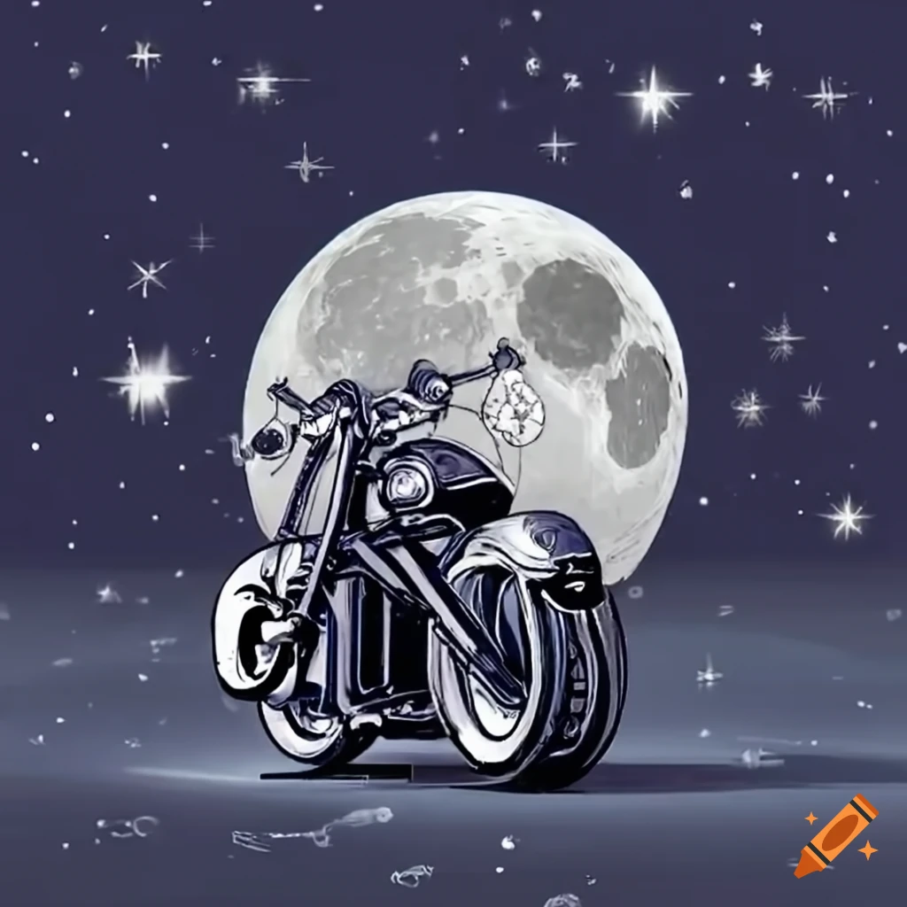 Motorcycle on the moon with stars in the background on Craiyon