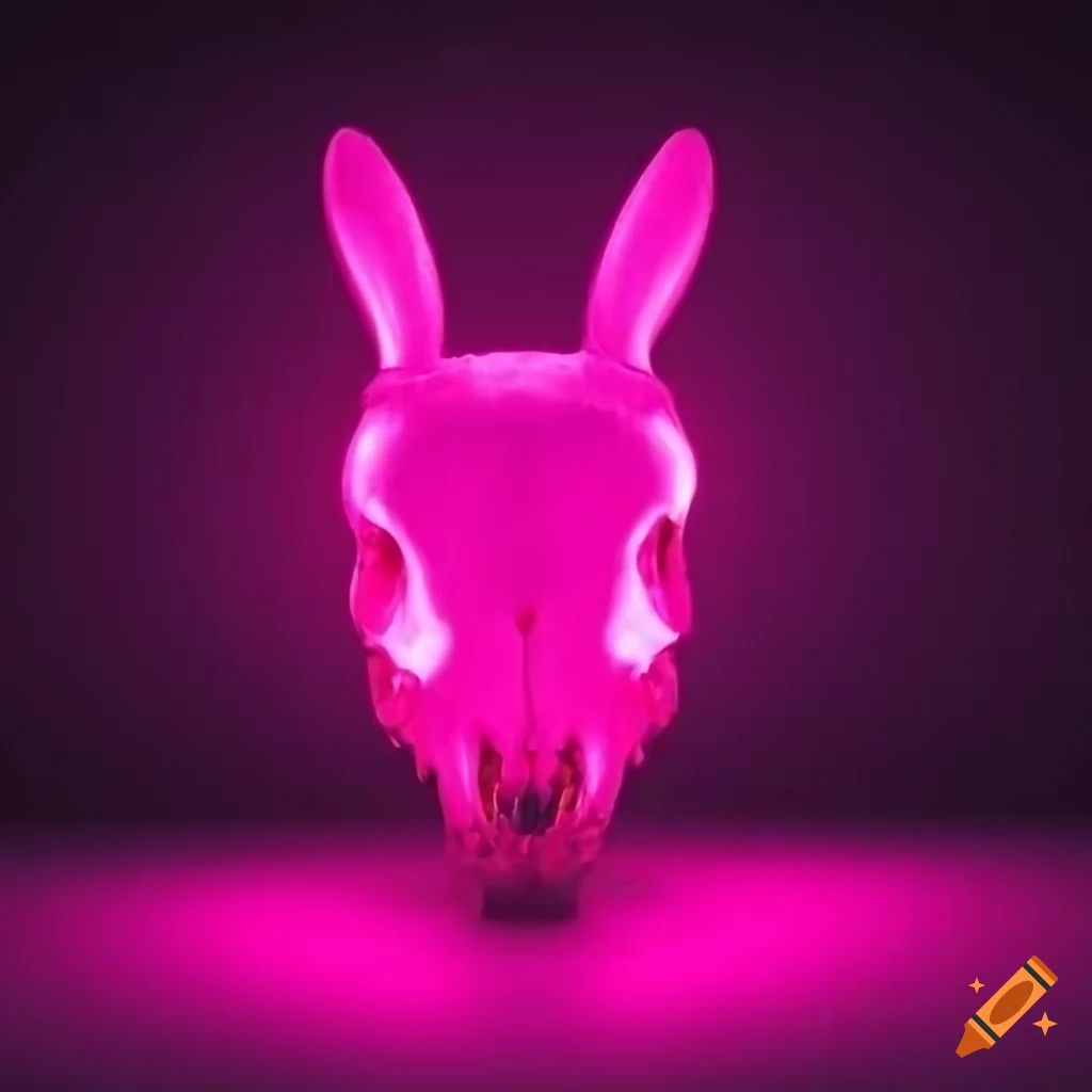 Neon pink-lit rabbit skull with deathbunny text on Craiyon