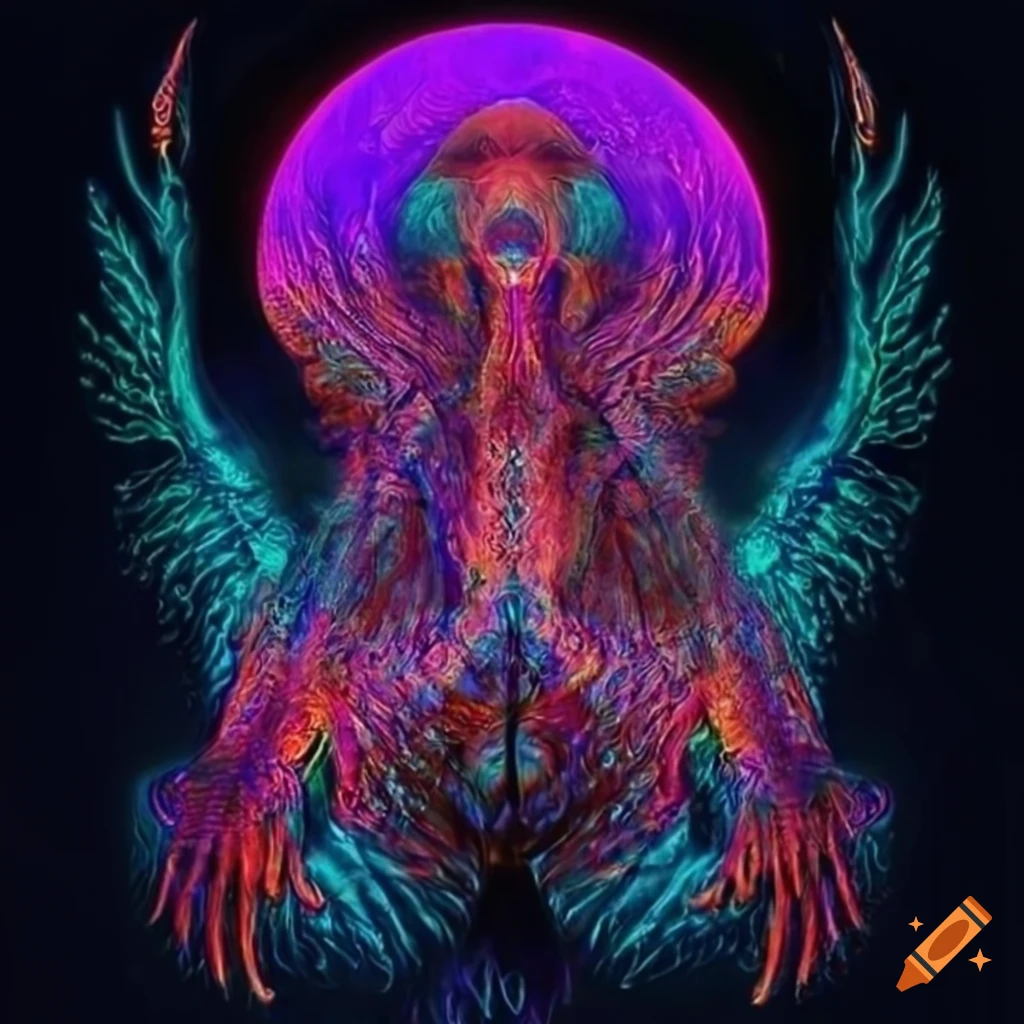 Psychedelic entity with wings on Craiyon