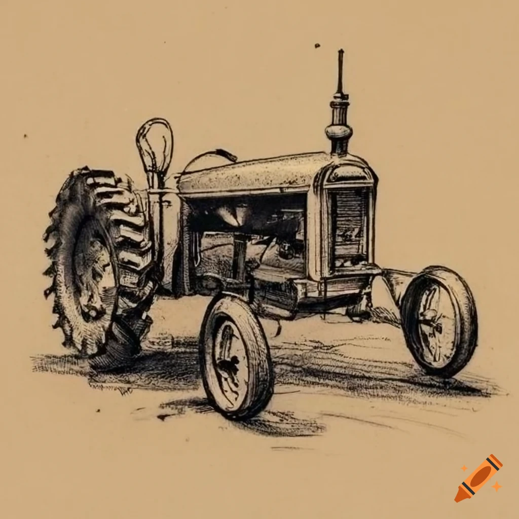 1800's antique charcoal etching of a vintage tractor sketch on Craiyon