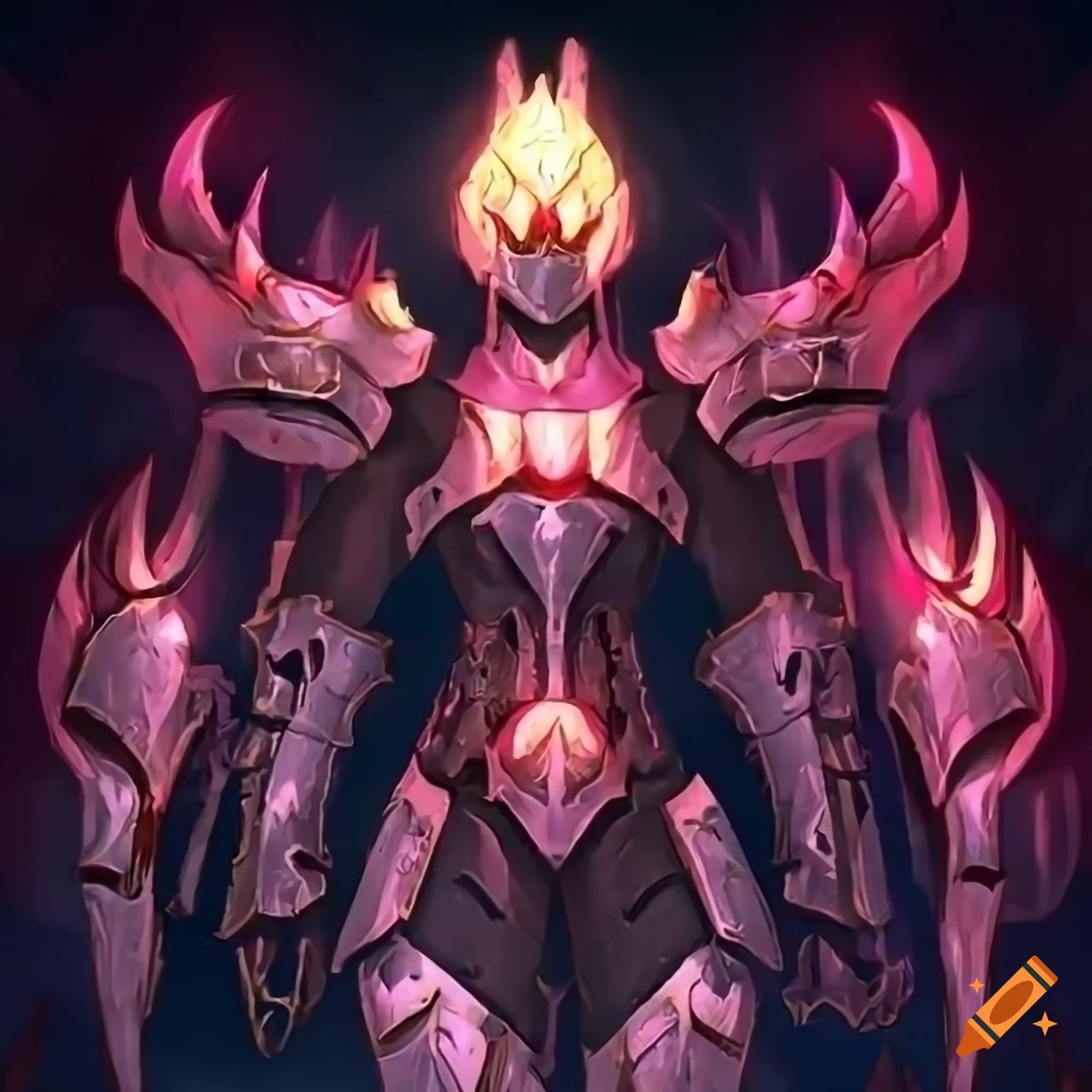 Celestial knights in bulky demonic armor with an anime style on Craiyon