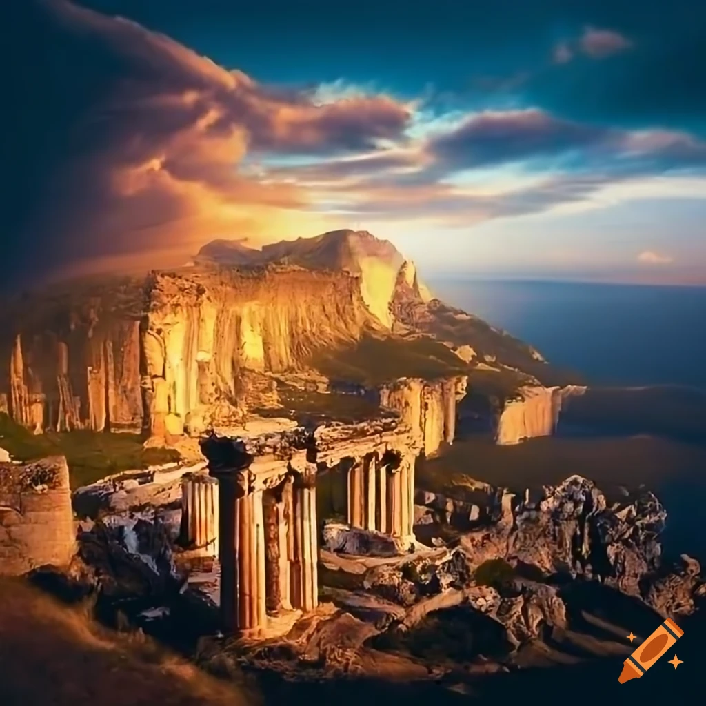 Majestic panorama of mount olympus with dramatic clouds, waterfalls ...