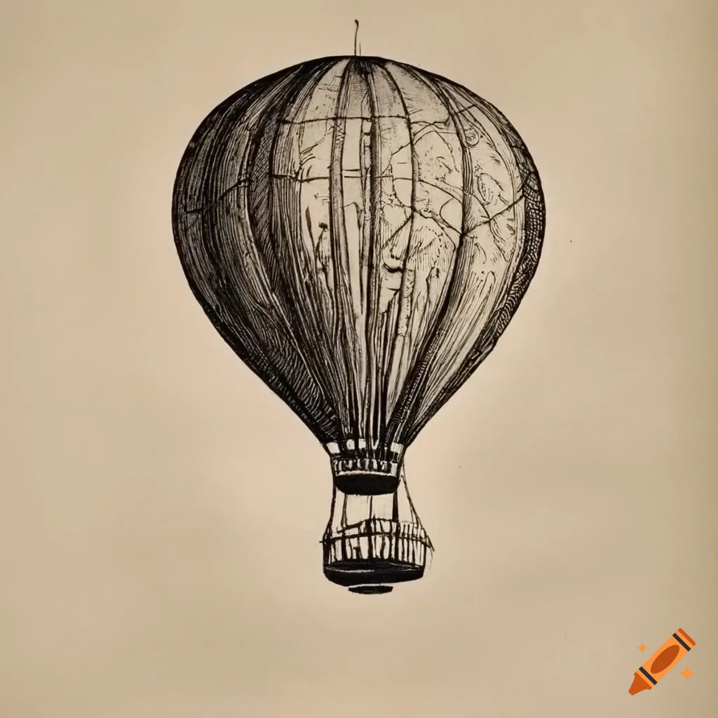1800s pen and ink etching of a hot air balloon on Craiyon