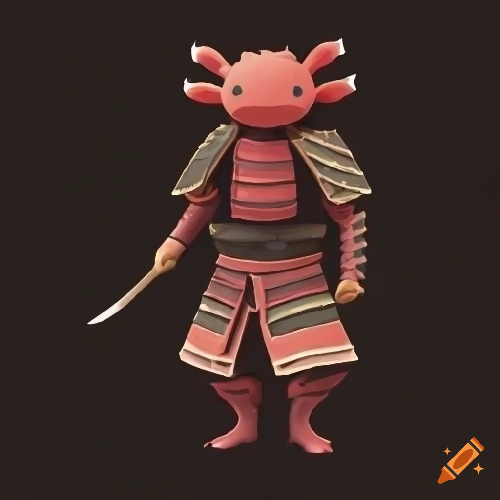 Stylized axolotl warrior in traditional japanese armor on Craiyon