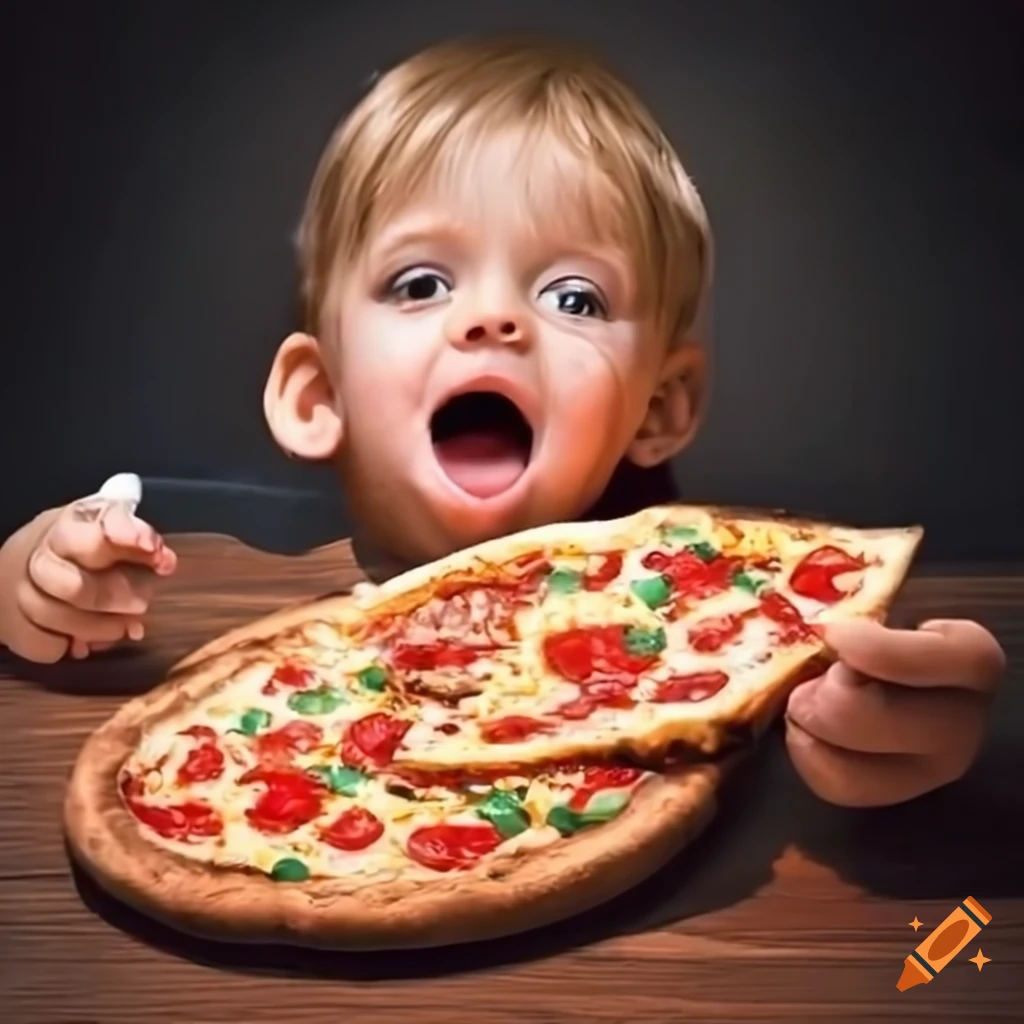 Child eating pizza on Craiyon
