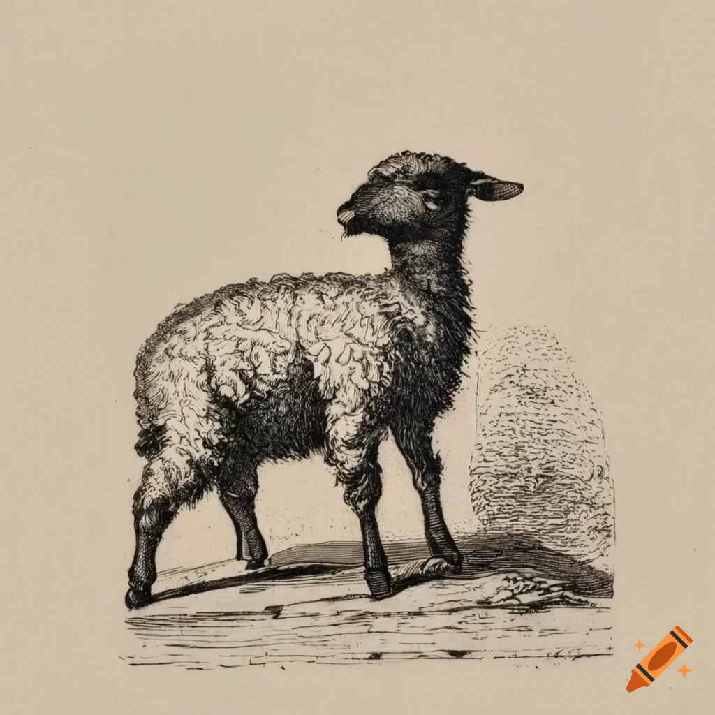 1800s pen and ink etching of a lamb on Craiyon