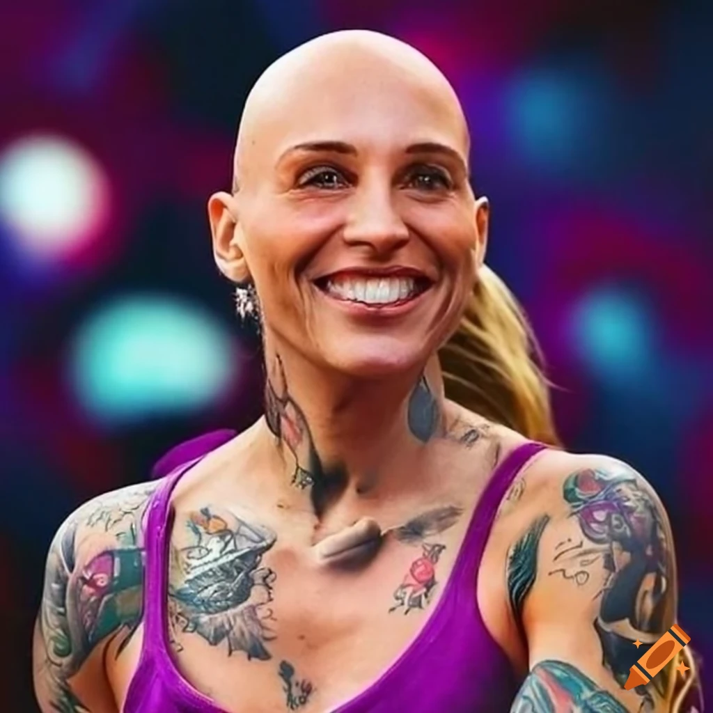 Stiernacken Steffi with bald head and tattoos on Craiyon