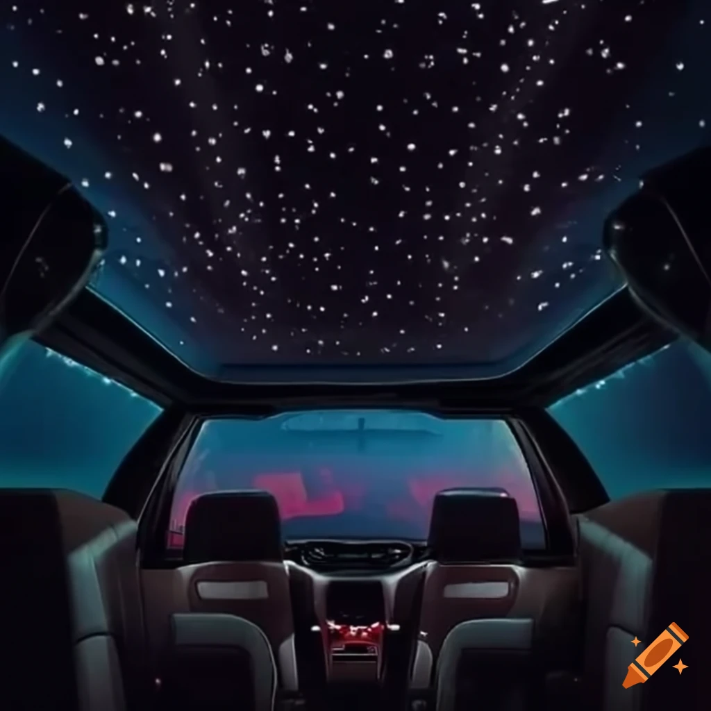 Car interior with starlight roof on Craiyon