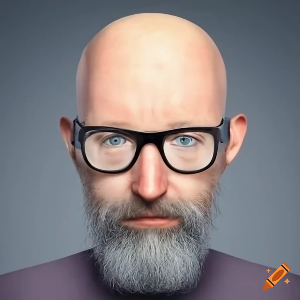 Bald white bearded male teacher wearing glasses in a hyperrealistic ...