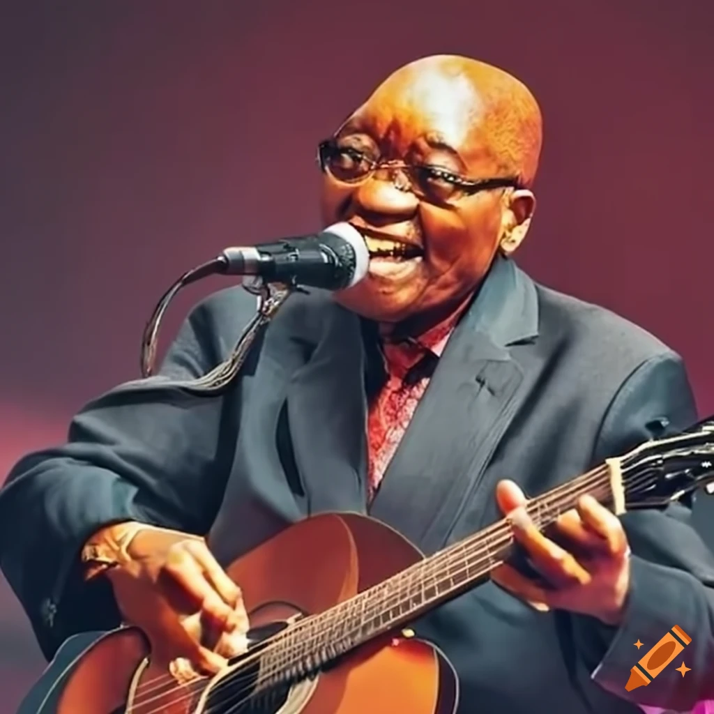 Jacob Zuma playing guitar and singing passionately in front of crowd on ...