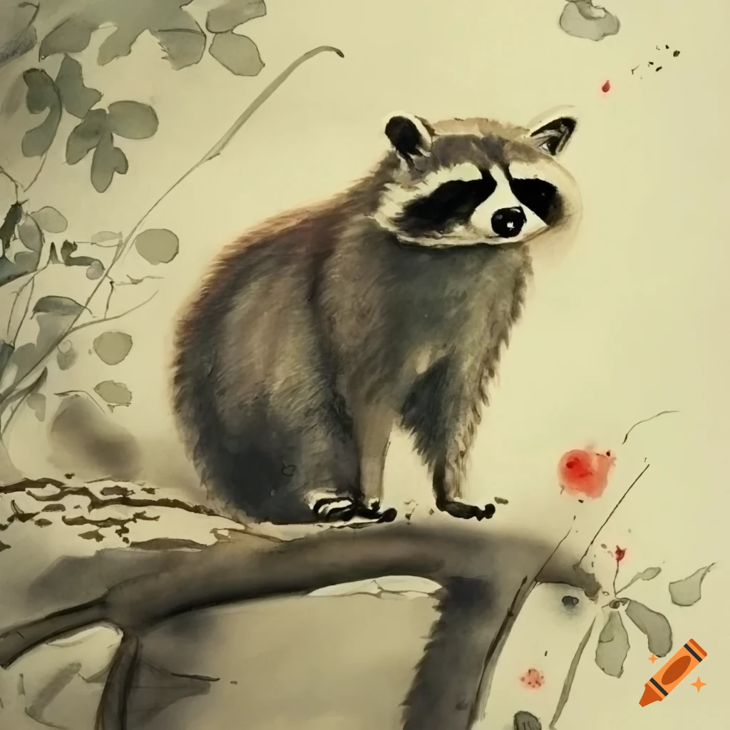 Chinese ink painting of a raccoon on Craiyon