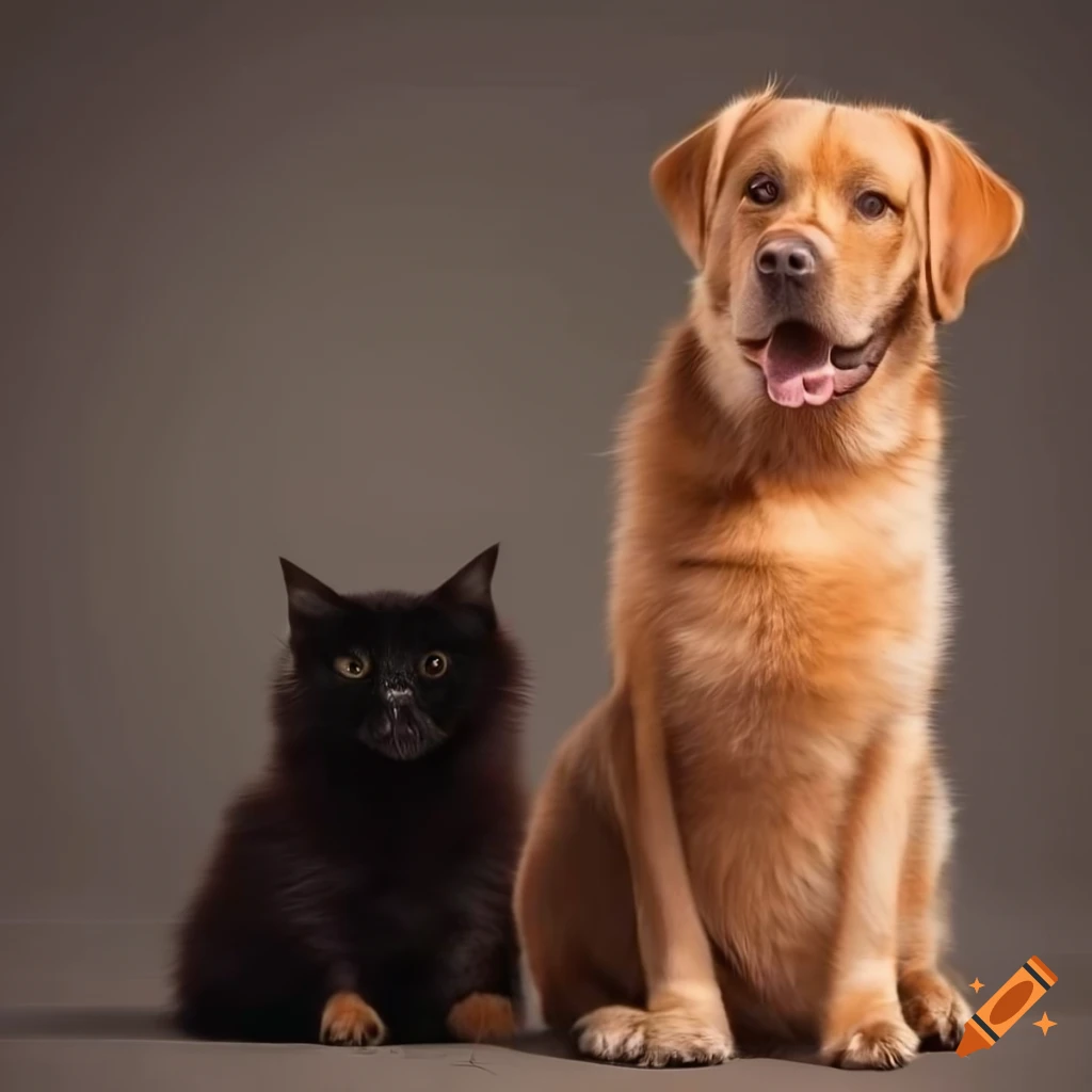 Black cat and labrador dog sitting together on Craiyon