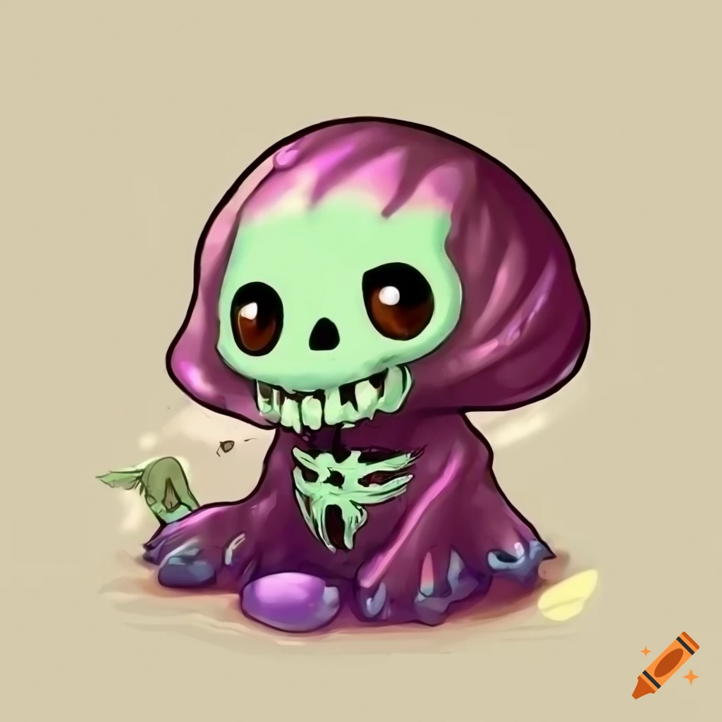 Chibi skeleton inside a slime monster on Craiyon