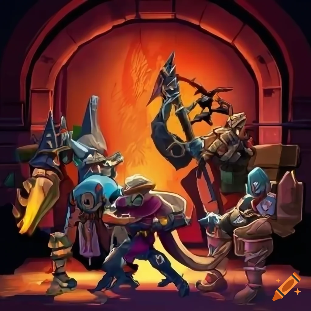 Dungeon fighting cover art with enemies and creatures in a 2D style on ...