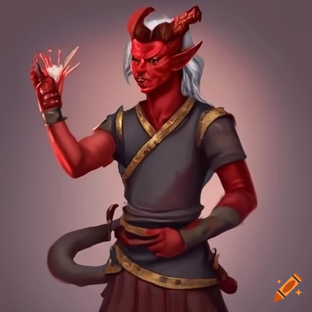Male brick red tiefling monk with white hair on Craiyon