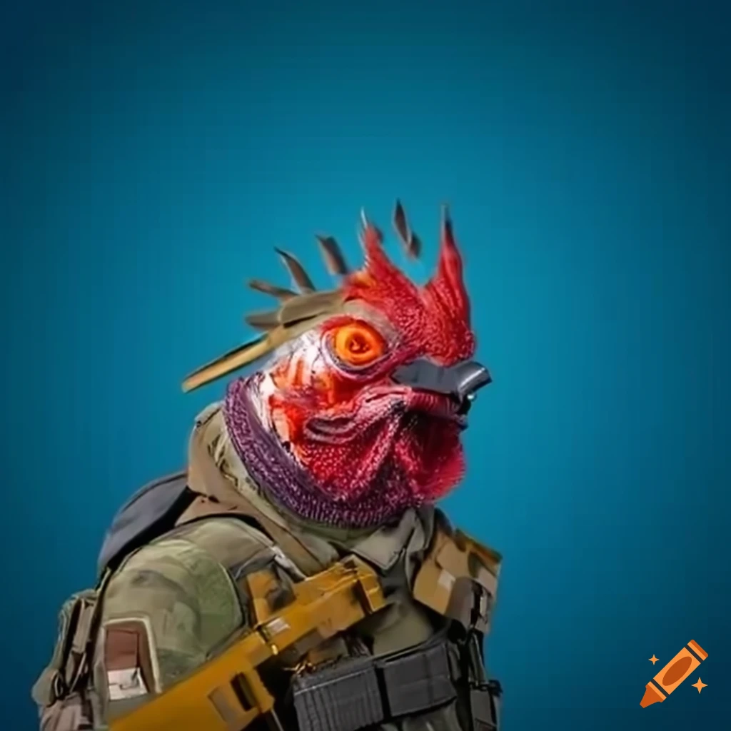 Realistic chicken in tactical gear on Craiyon